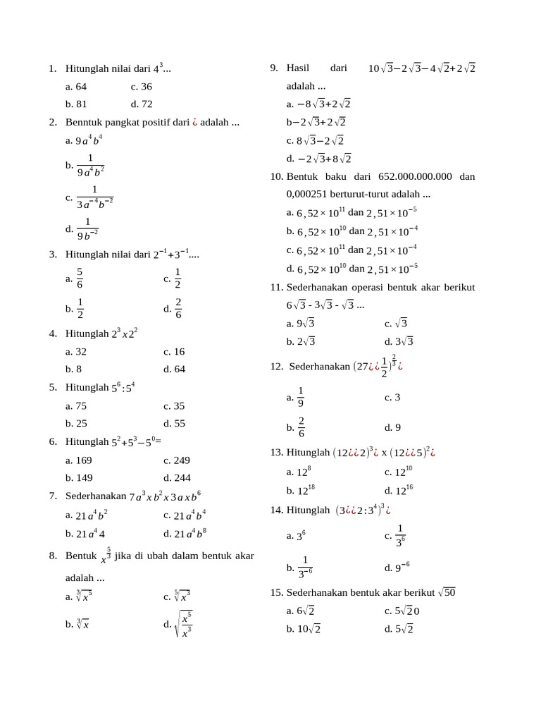 soal pts mtk kelas 9 | PDF
