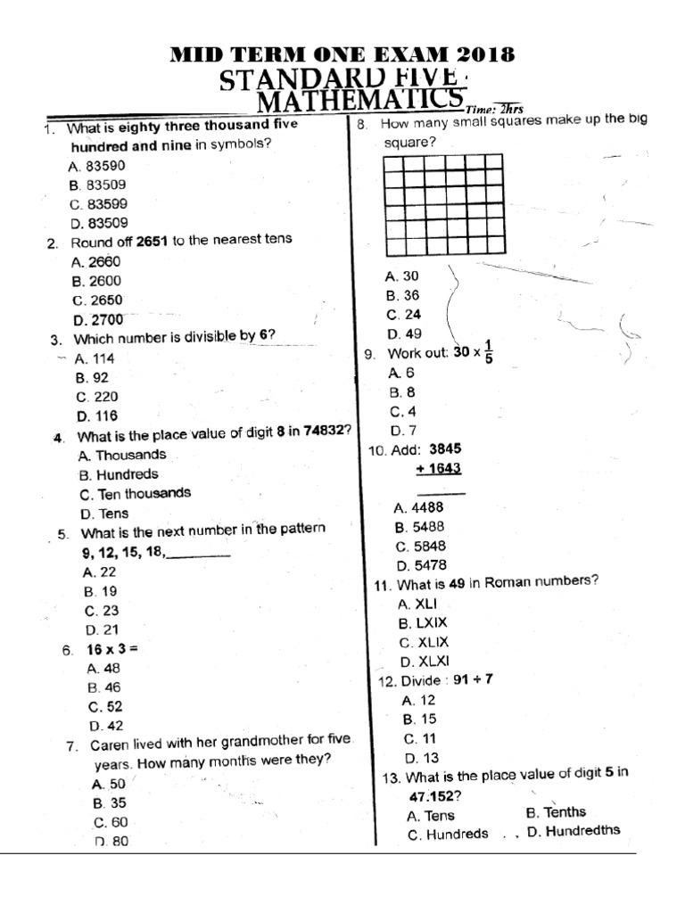 Mid Term One Exam Answers 2018 | PDF
