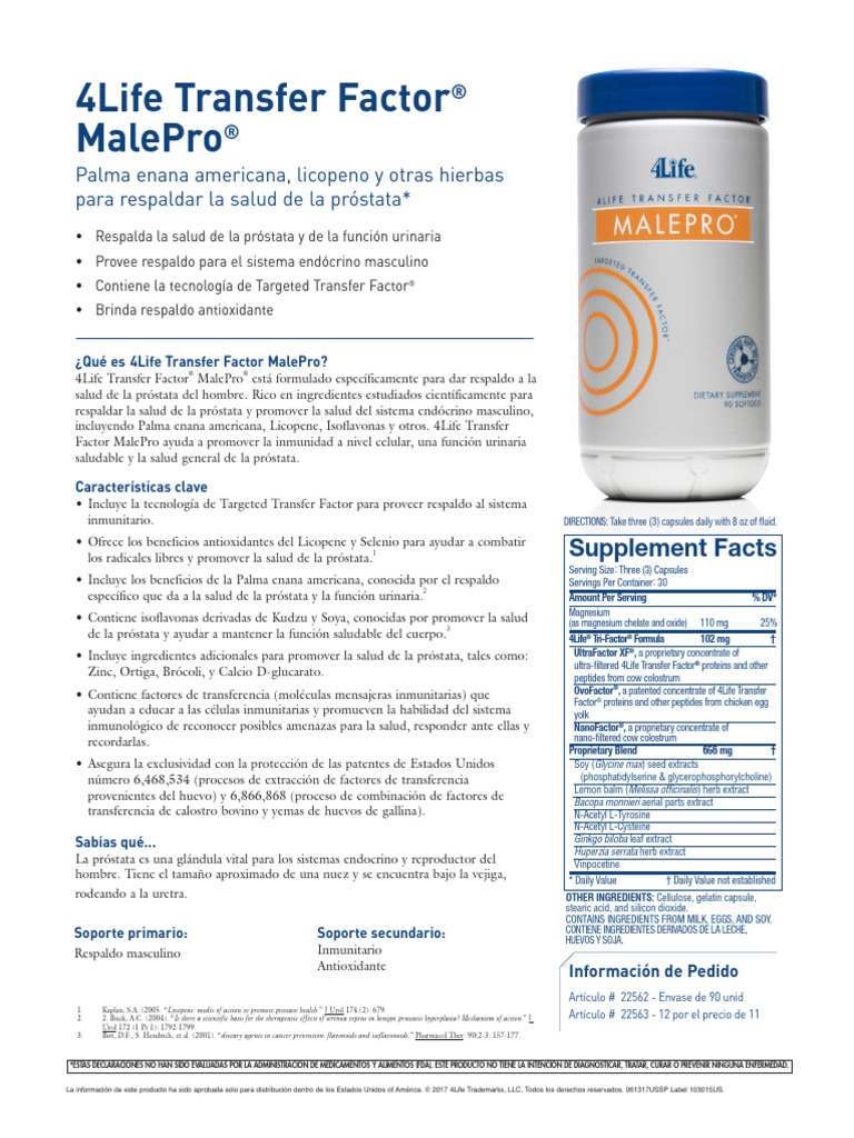 4life Transfer Factor Malepro | PDF | Sistema inmune | Antioxidante