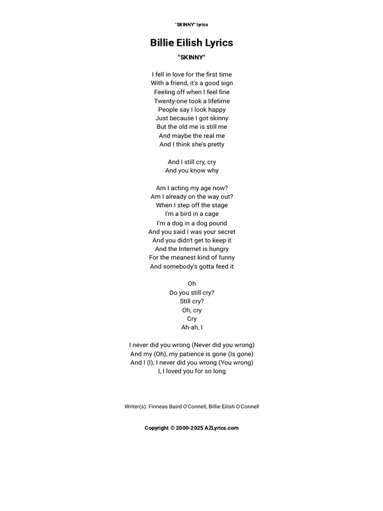Billie Eilish - "Skinny" Lyrics | PDF