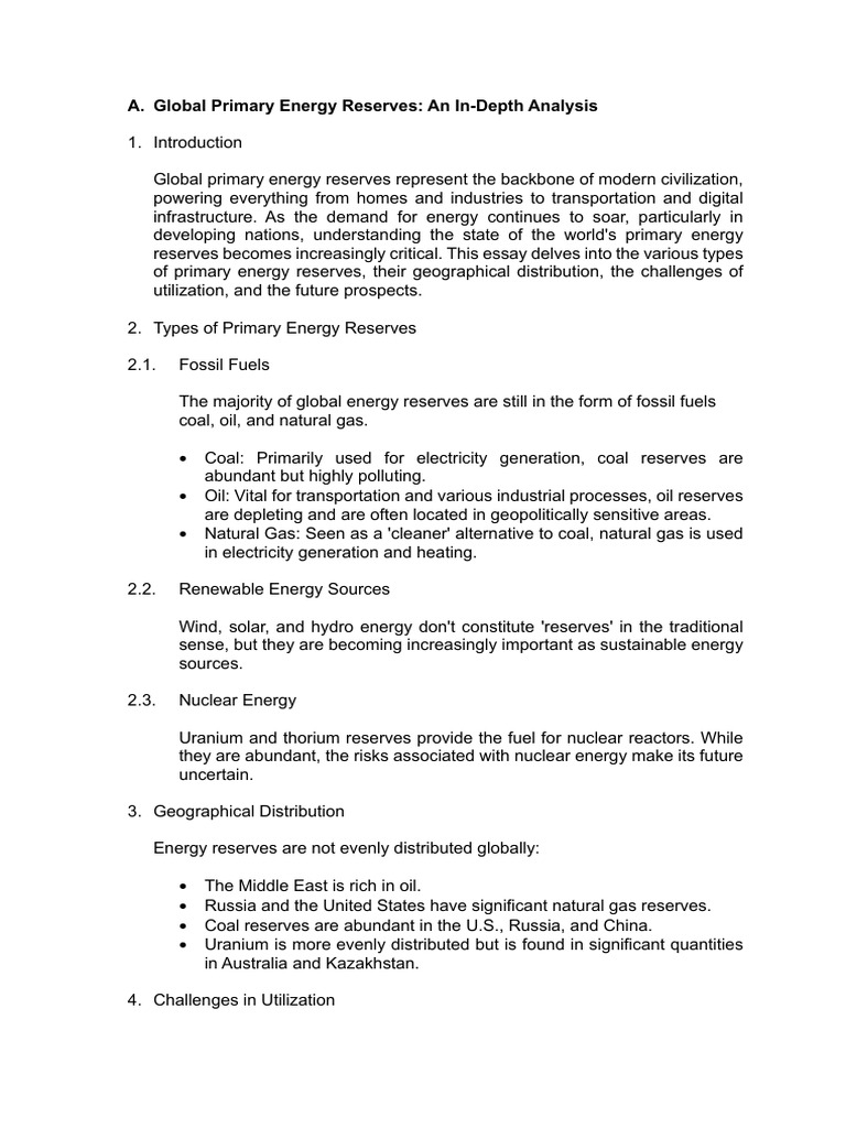Global Primary Energy Reserves | PDF | Renewable Energy | Energy ...