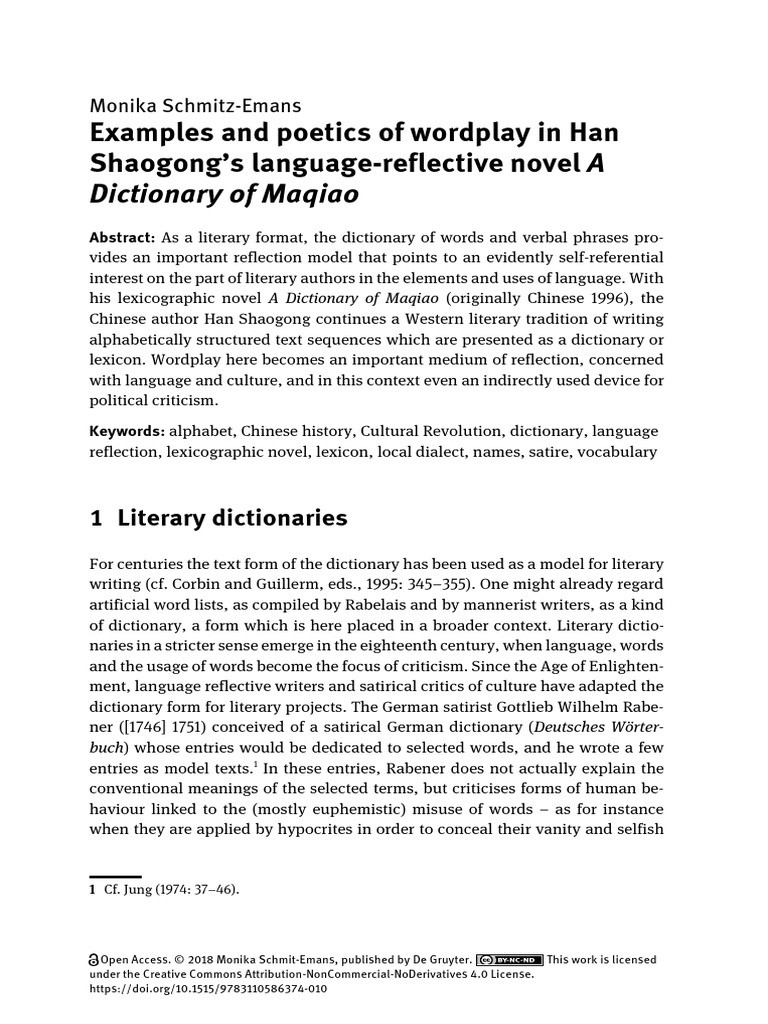 Examples and Poetics of Wordplay in Han Shaogong's Language-Reflective ...