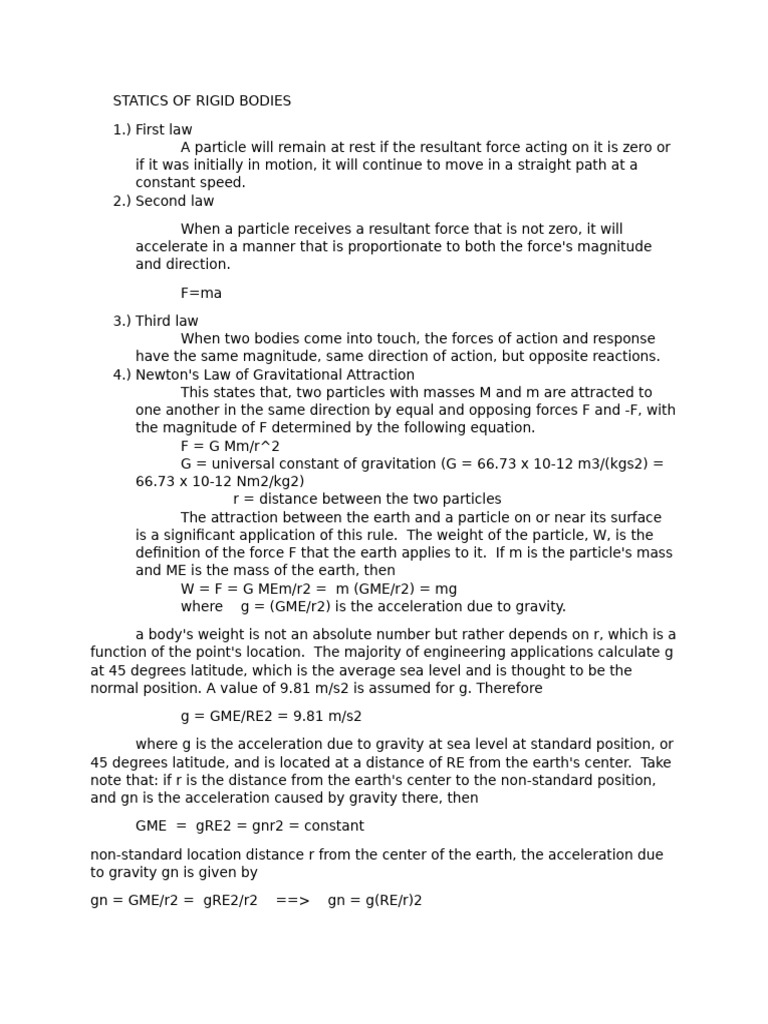 Rigid Body Statics and Newton's Laws | PDF | Force | Classical Mechanics