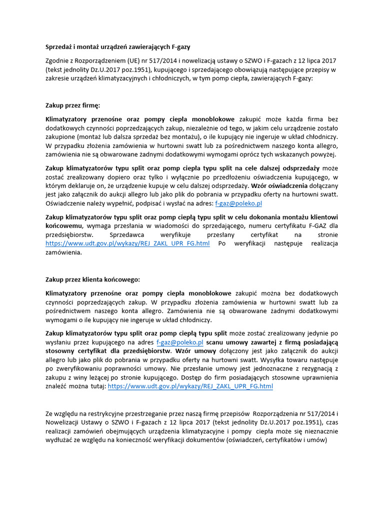 O - Wiadczenie F-GAZ - Nowy | PDF