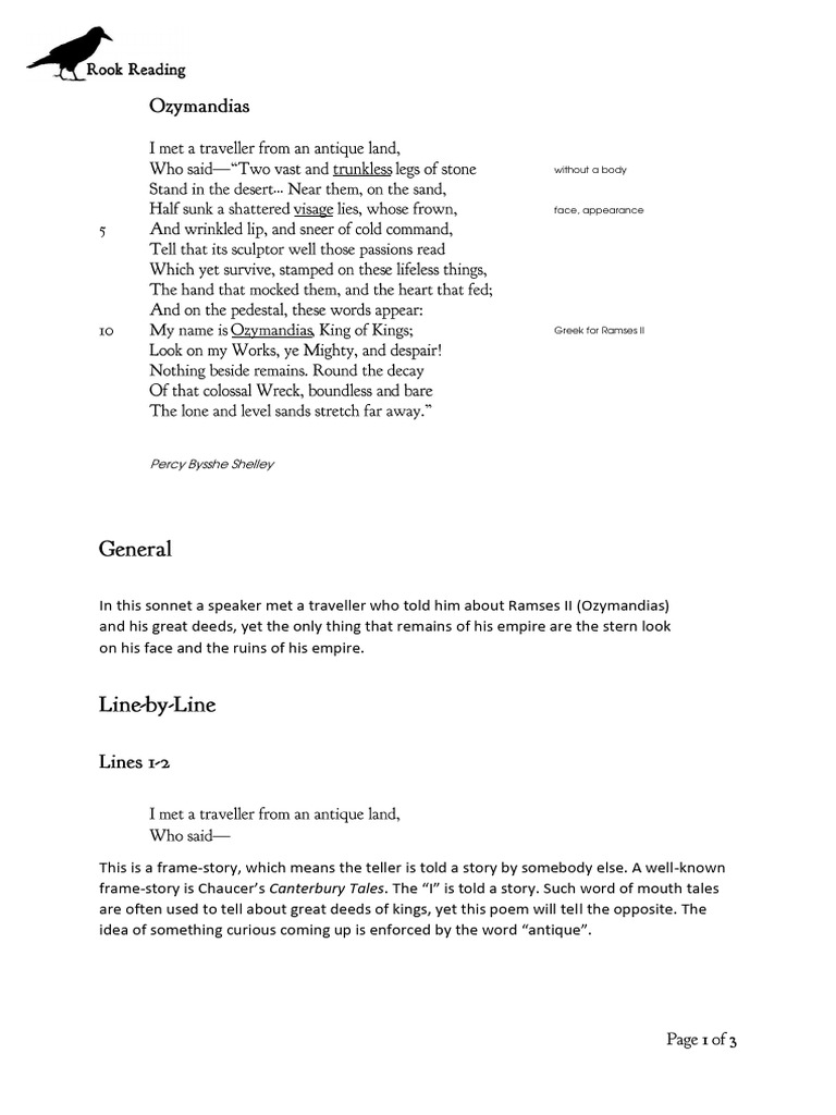 Ozymandias Percy Bysshe Shelley | PDF