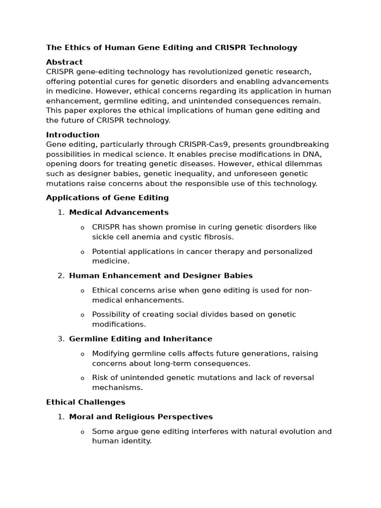 The Ethics of Human Gene Editing and CRISPR Technology | PDF | Designer ...