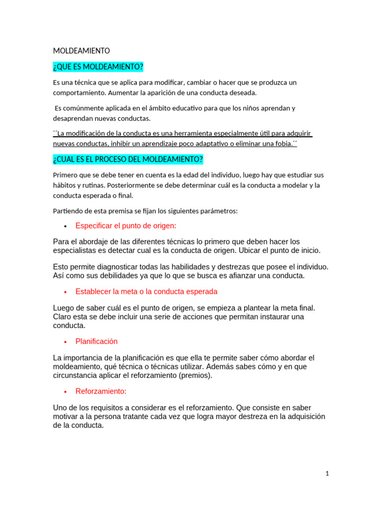 MOLDEAMIENTO | PDF | Comportamiento | Aprendizaje
