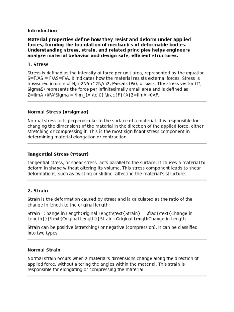 Understanding Stress and Strain in Materials | PDF | Deformation ...