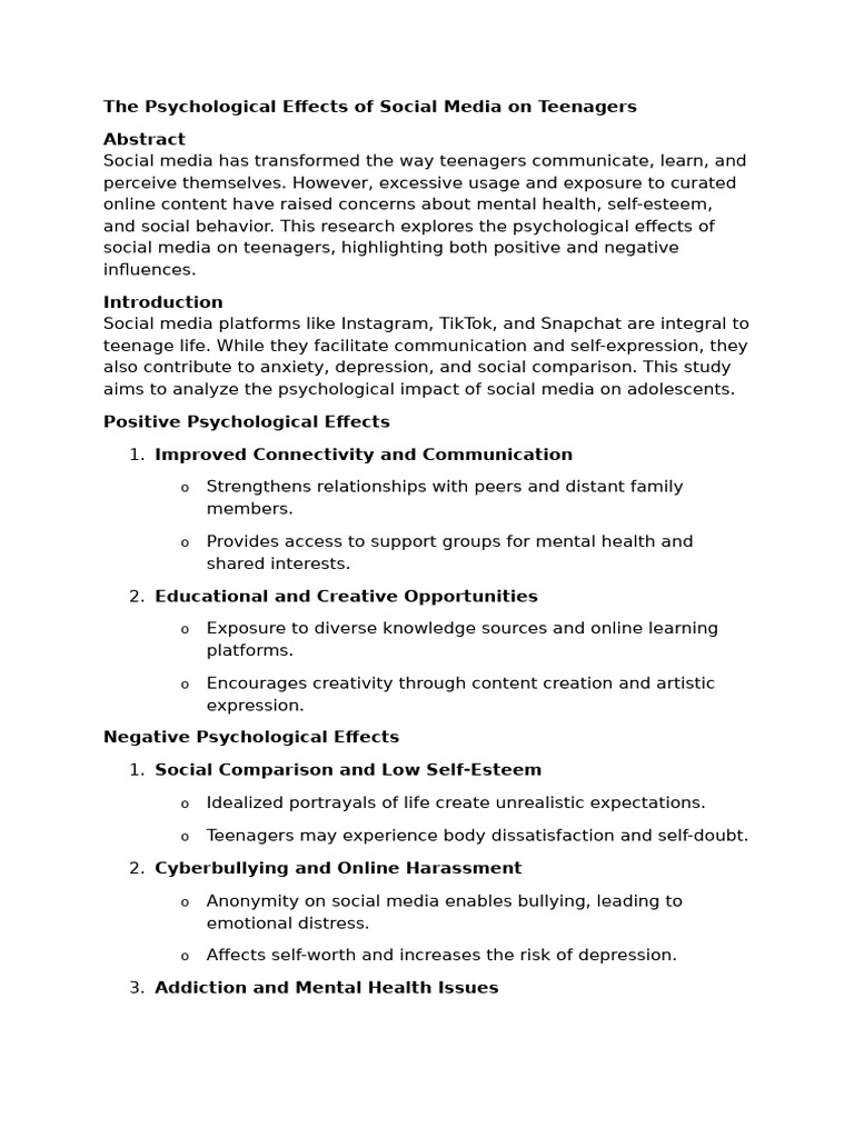 Social Media's Psychological Impact on Teens | PDF | Adolescence ...