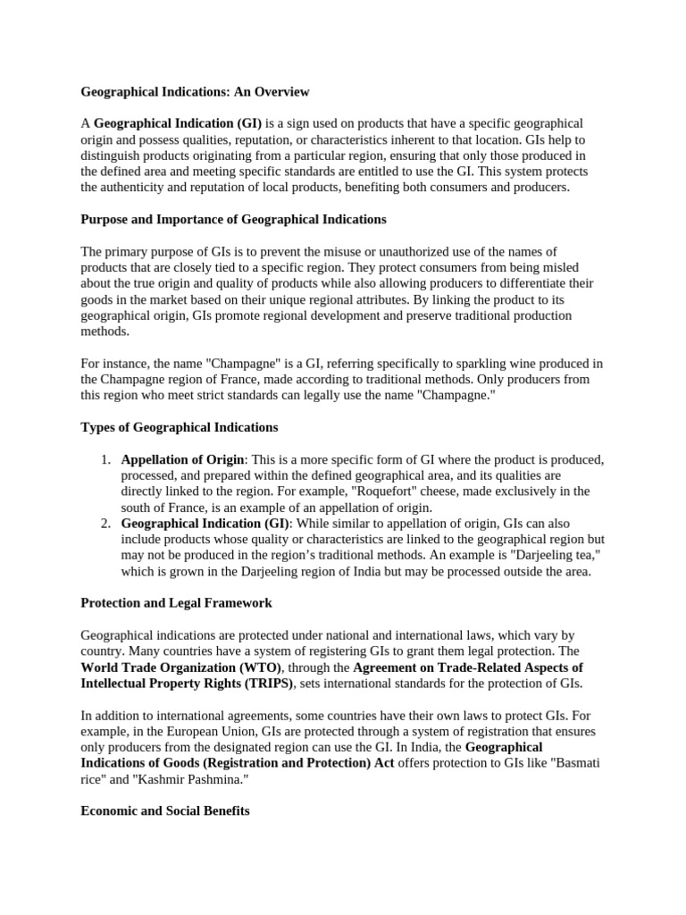 Geographical Indications Explained | PDF