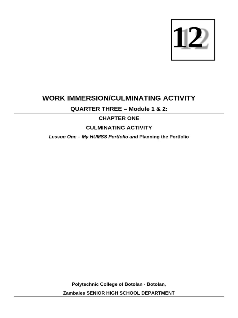 q3 Work Immersion Module 1 Amp 2 My Humss Portfolio | PDF | Educational Assessment | Cognition