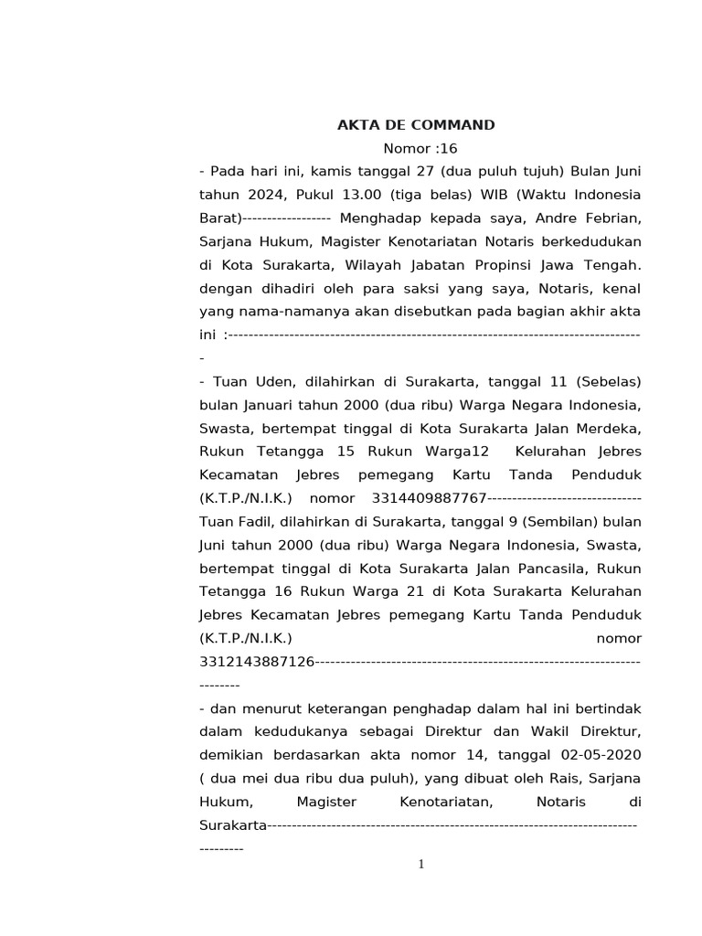 01 - Akta de Command Andre Febrian | PDF