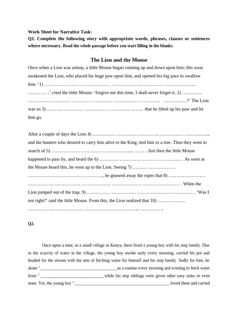 Worksheet For Narrative Task | PDF