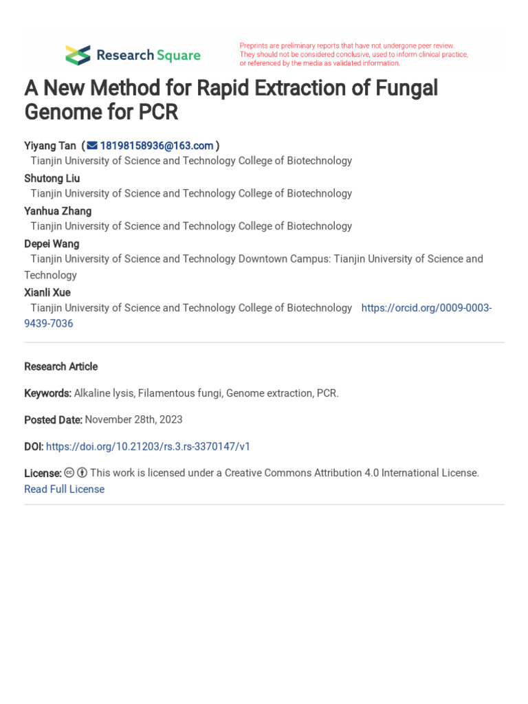 A New Method For Rapid Extraction of Fungal Genome | PDF | Polymerase ...