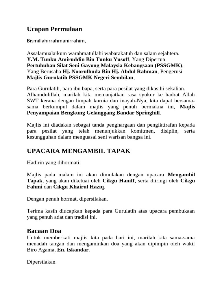 Text Ucapan Pengerusi Majlis | PDF