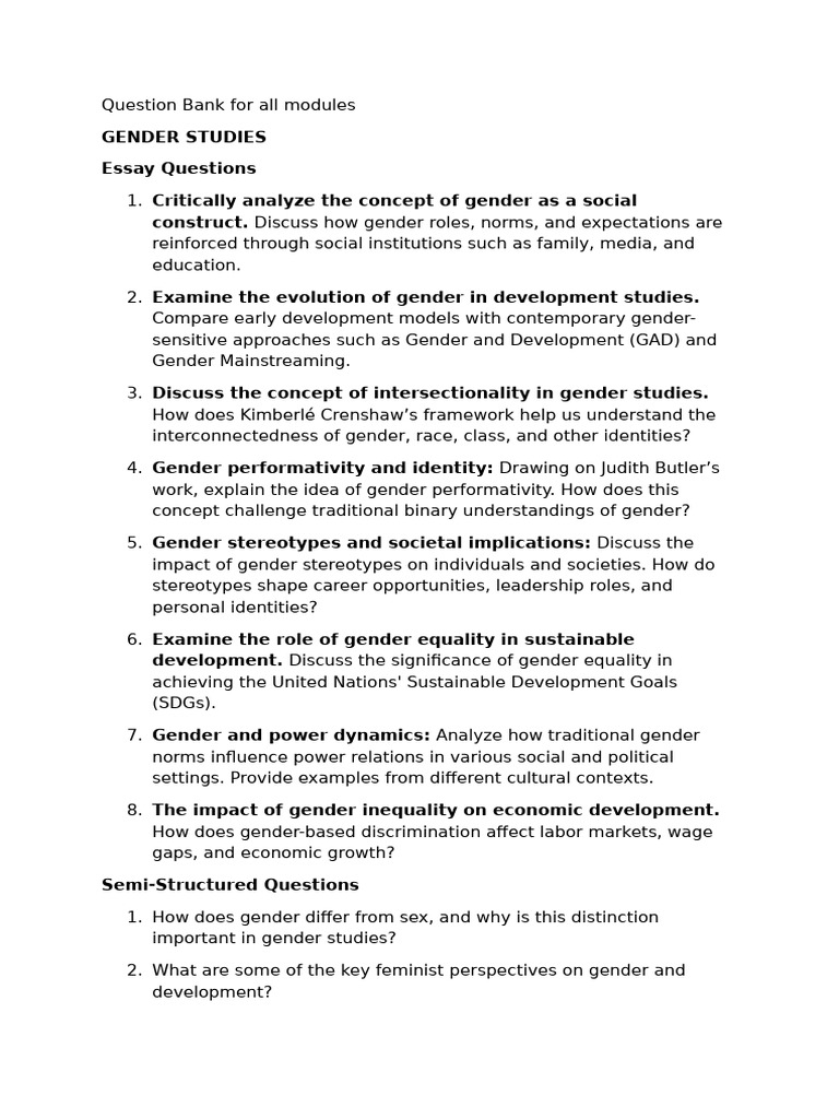 Question Bank For All The Modules | PDF | Learning Disability | Feminism