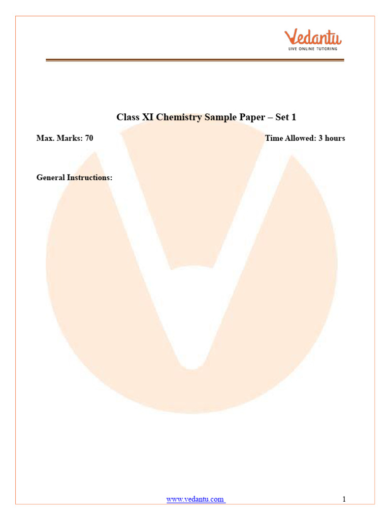 FREE PDF For Class 11 Chemistry Sample Paper Set 1 For 2024-25 | PDF ...
