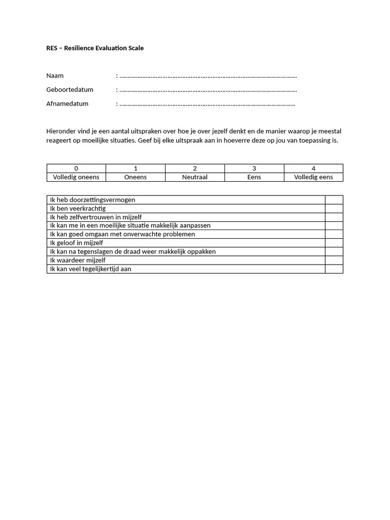 (RES) - Resilience Evaluation Scale | PDF
