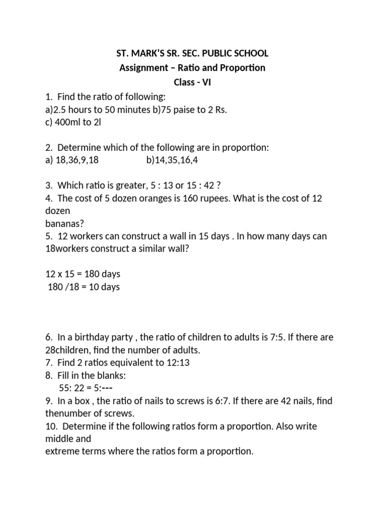 Assignment - Ratio and Proportion | PDF