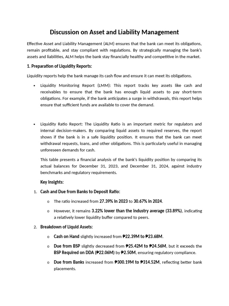 Asset and Liability Management Insights | PDF | Market Liquidity | Banks