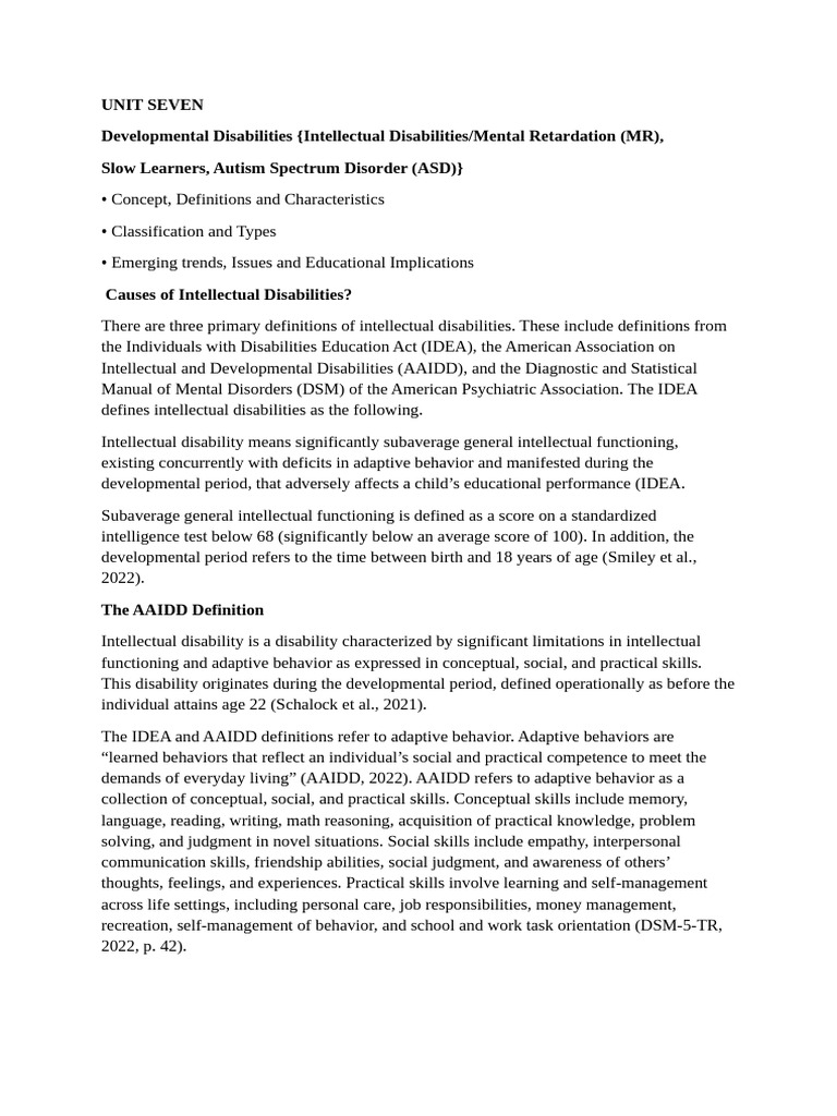 Unit Seven Overview of Main Categories of Disabilities | PDF ...