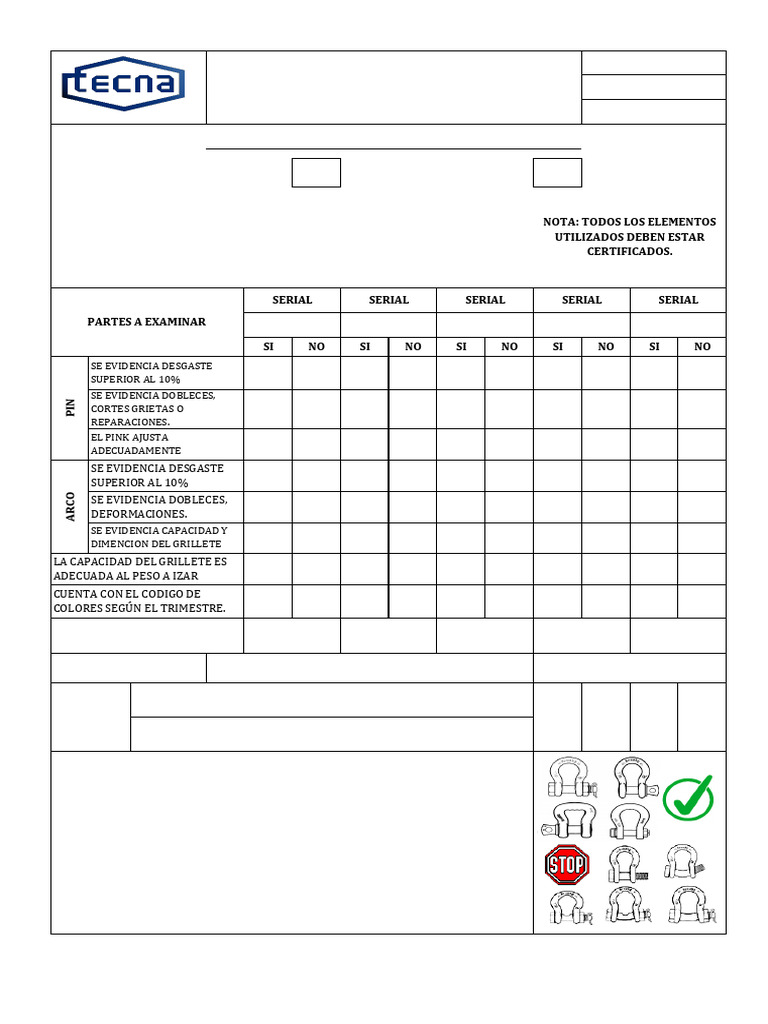 Inspección de Grilletes 2023 | PDF