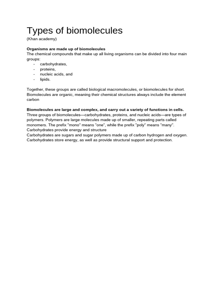 Types of Biomolecules | PDF