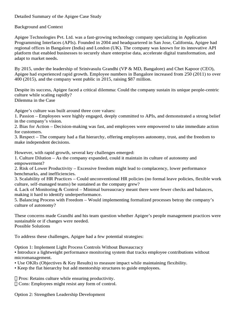 Detailed Summary of The Apigee Case Study | PDF | Leadership | Innovation