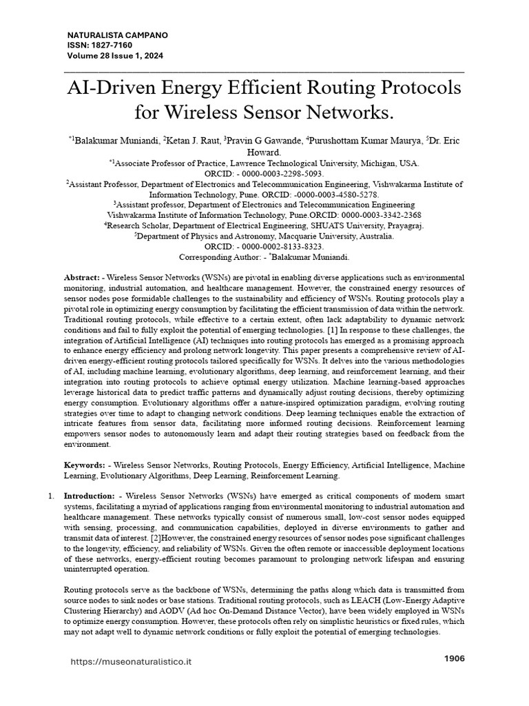 AI-Driven Energy Efficient Routing Protocols For Wireless Sensor Networks | PDF | Wireless ...