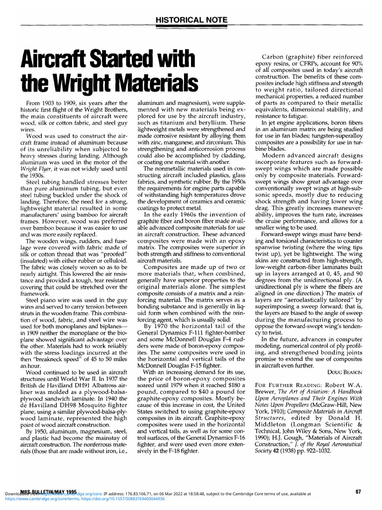 Aircraft Started With The Wright Materials: Historical Note | PDF ...