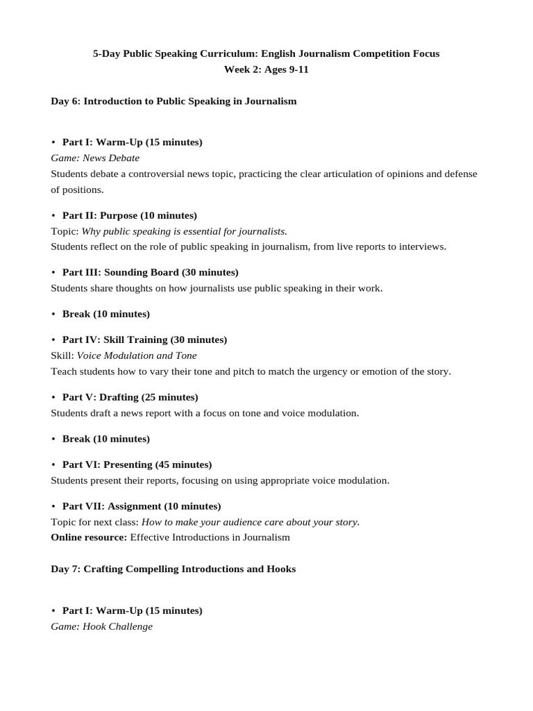 Public Speaking Curriculum for Young Journalists | PDF | Nonverbal ...