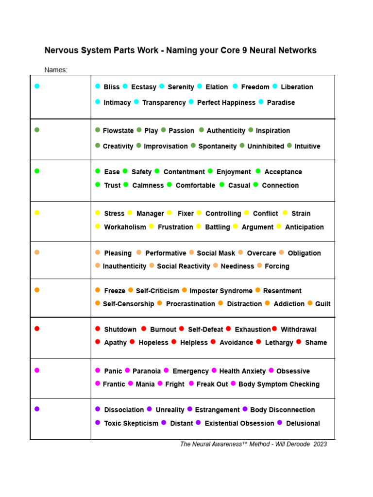 Nervous System Parts Work Naming Your Core 9 Neural Networks | PDF