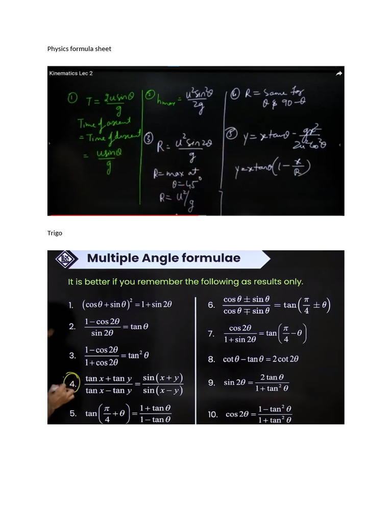 Physics Formula Sheet | PDF