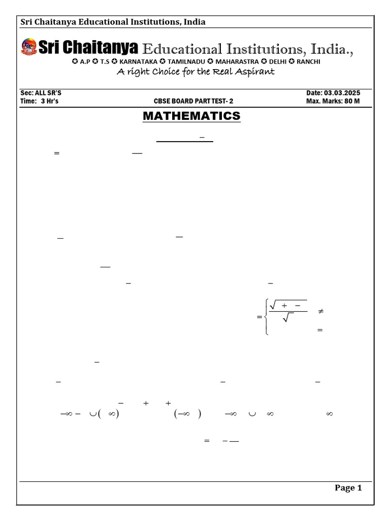 2024-25 - Class-Xii-Cbse Board - Mathematics - Part Test - 2 Q.paper ...