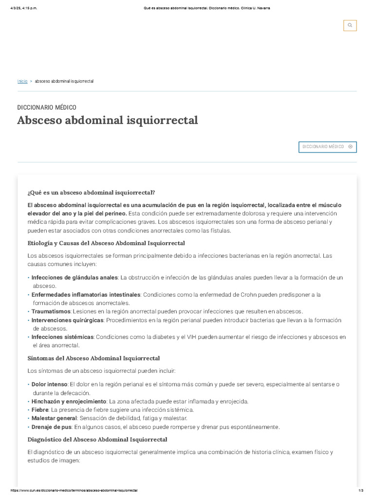 Absceso Abdominal Isquiorrectal: Causas y Tratamiento | PDF ...