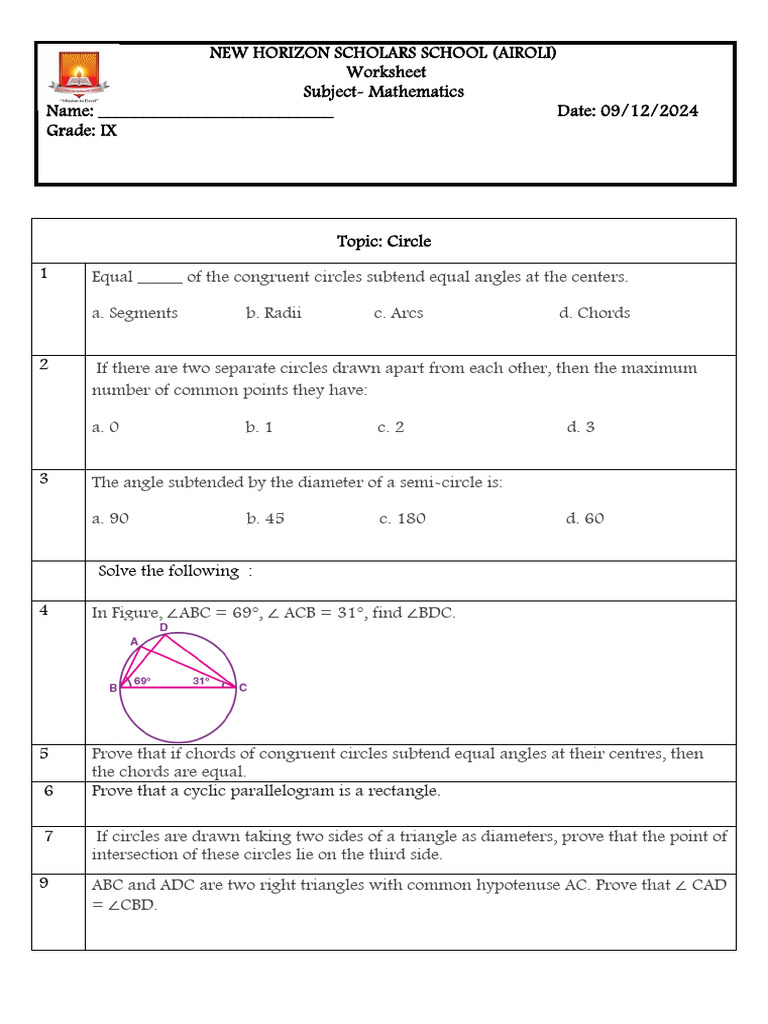 Circle Maths Worksheet | PDF