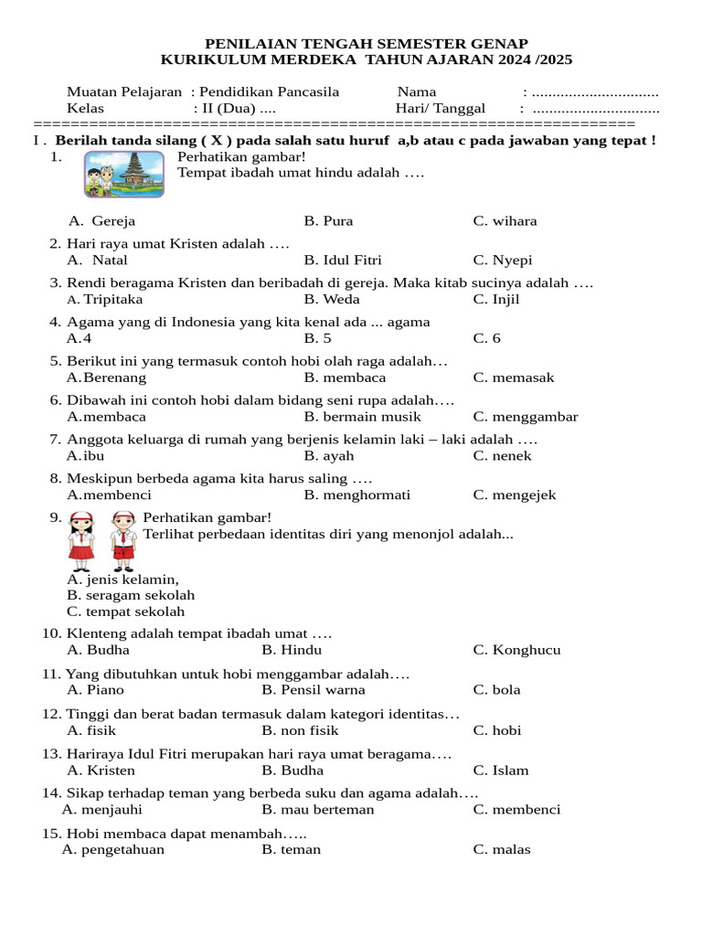 Soal PTS PKN Semester Genap 2024-2025 | PDF