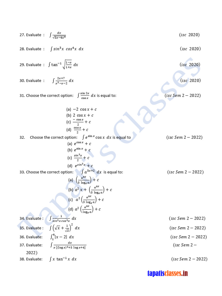 Integral Calculus Evaluation Problems | PDF