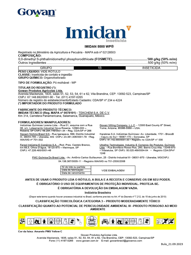 Imidan 500 WP | PDF | Inseticida | Agricultura