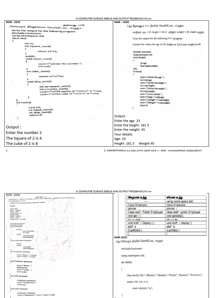 Xi Cs Output & Error Corretion 2024-2025 Ss-1 | PDF | C++ | Computer Programming