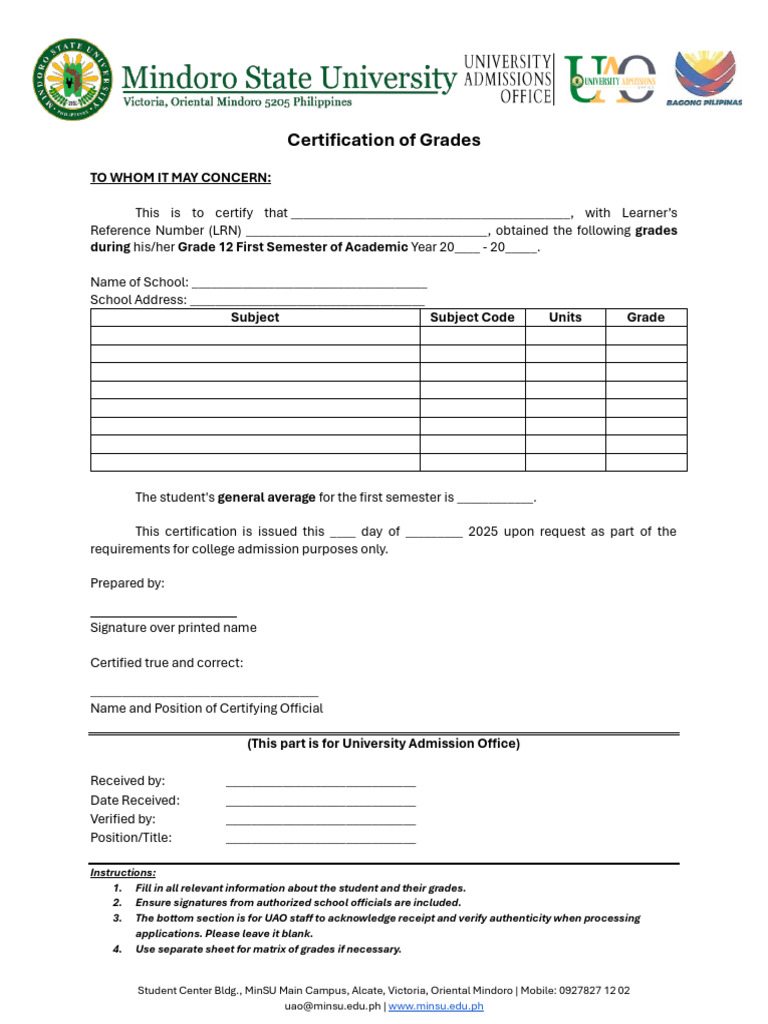 Certification of Grades Template | PDF