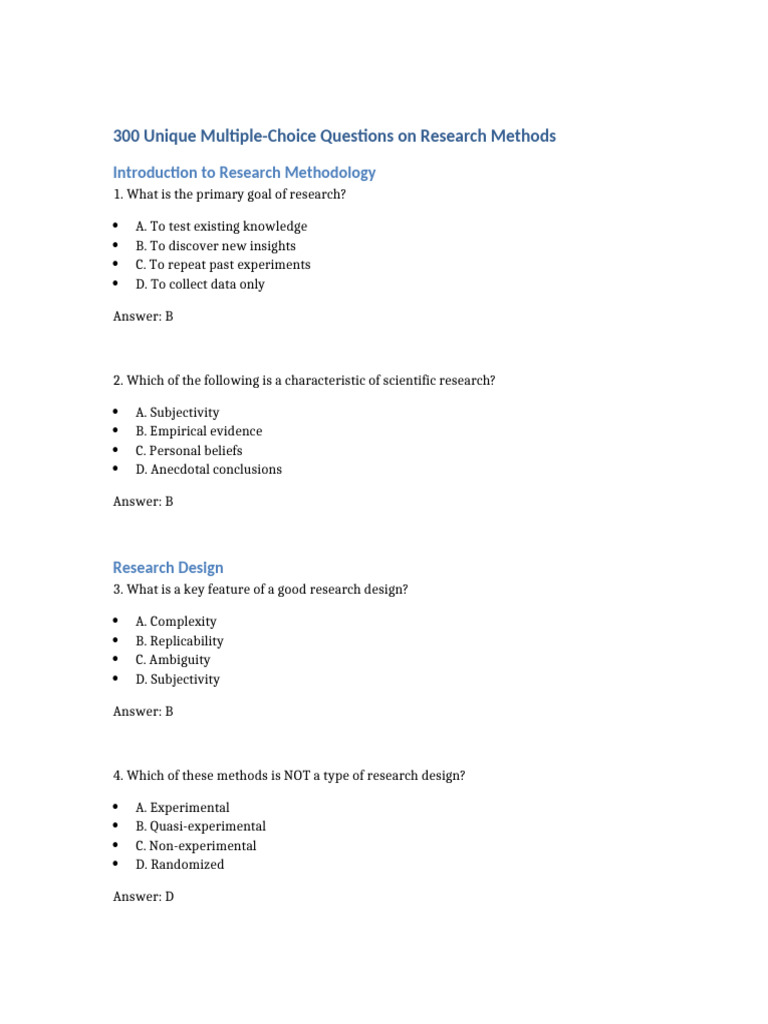 Research Methods Unique 300 MCQs | PDF