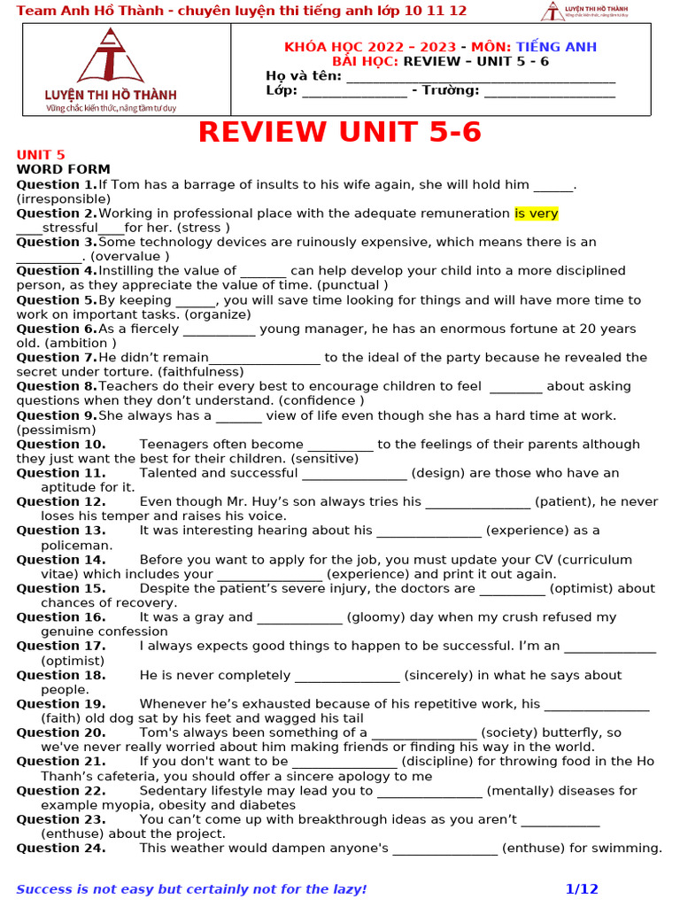 (G10 - Unit 5+6) Review Unit 5-6 | PDF