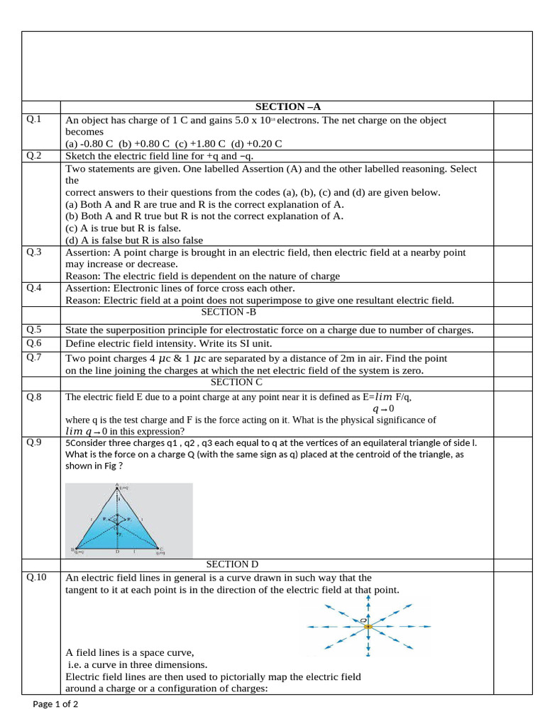 Electric Charge and Field Concepts Quiz | PDF | Electric Field | Triangle