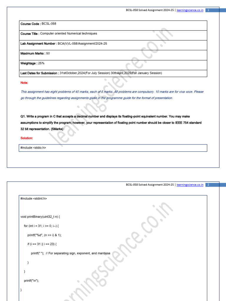 BCSL058 Solved Assignment 2024-25 | PDF | Mathematics | Computational Science