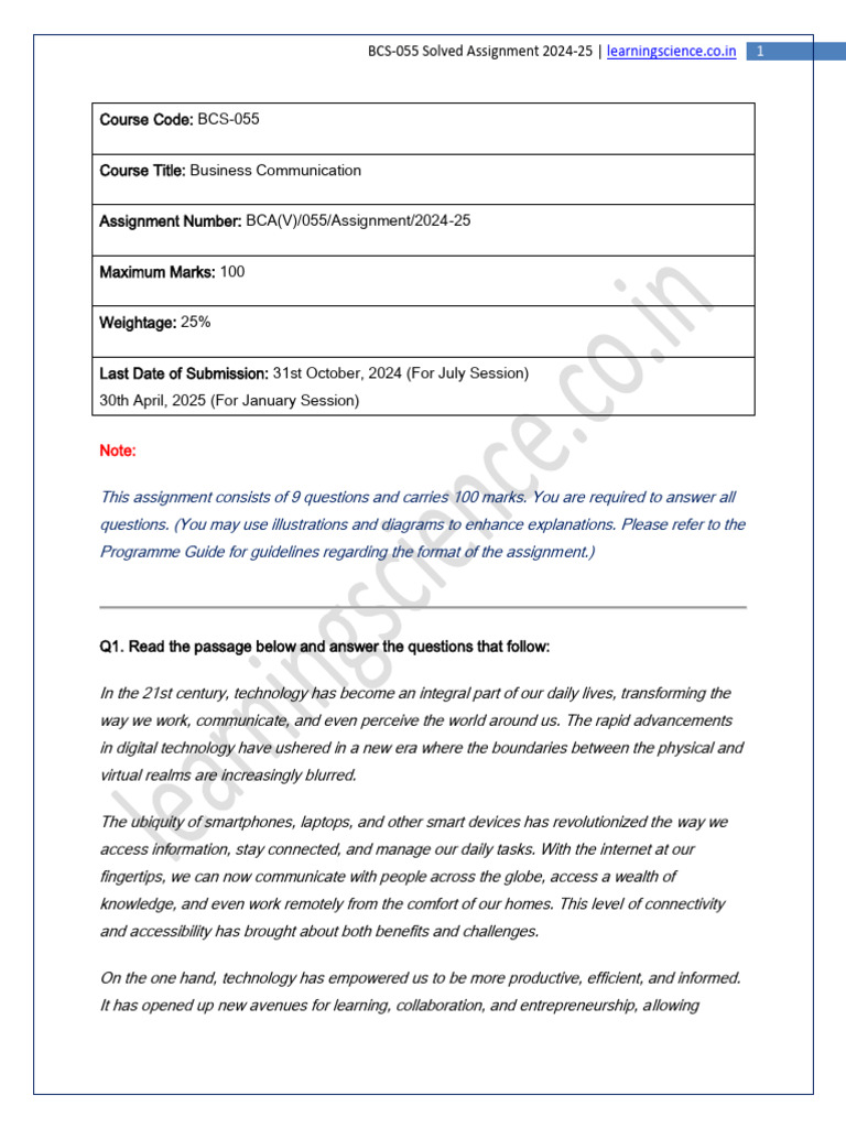 BCS-055 Solved Assignment 2024-25 @BCAcrackers | PDF | Communication | Nonverbal Communication