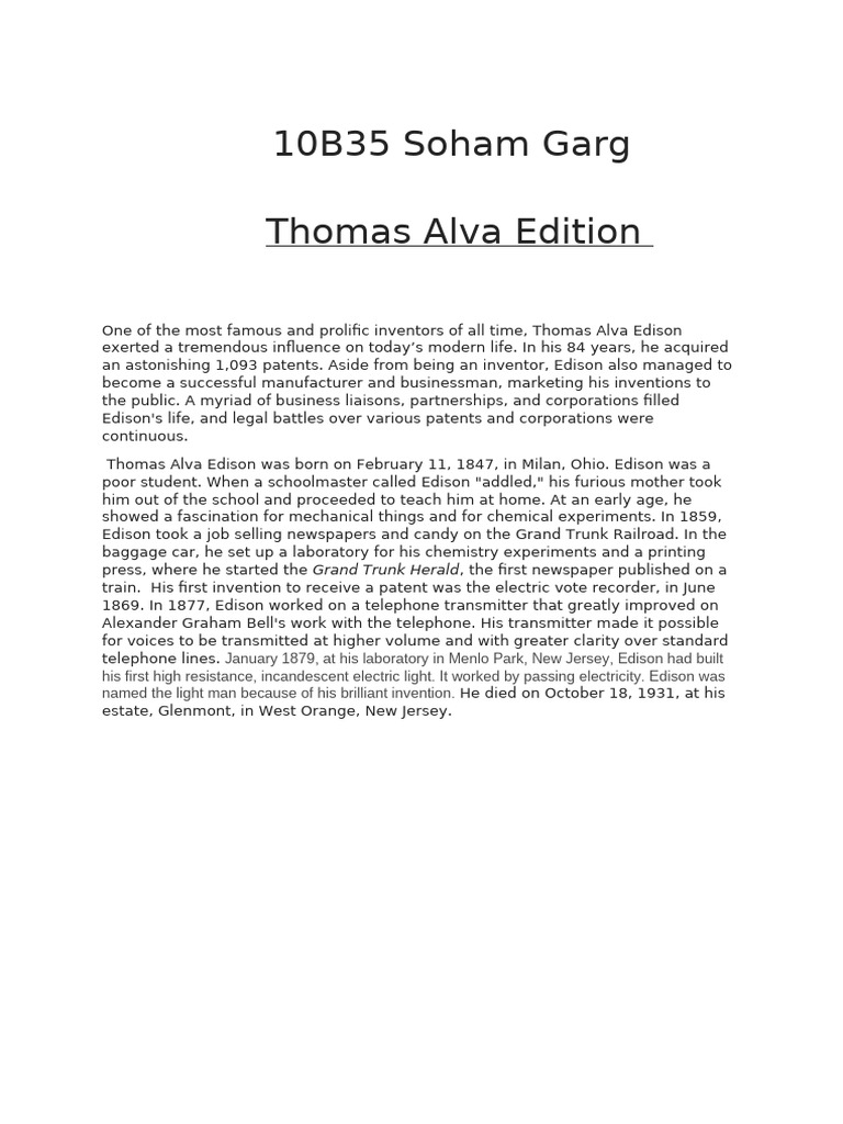 LIFE OF THOMAS EDISION | PDF
