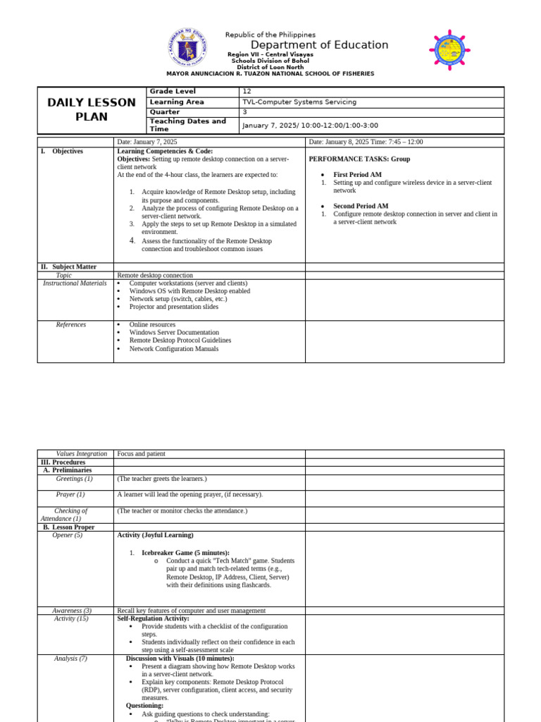 CSS12-LessonPlan remote desktop management | PDF | Remote Desktop Services | Computer Network