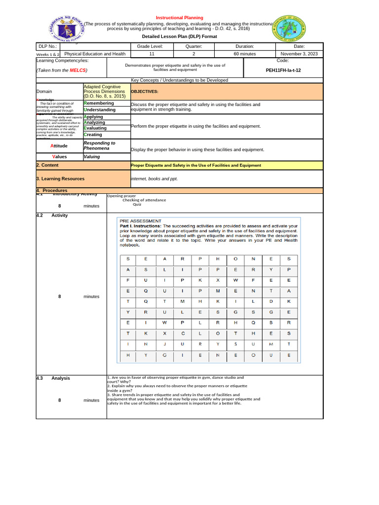 PE11 DLP Second Quarter | PDF | Learning | Knowledge