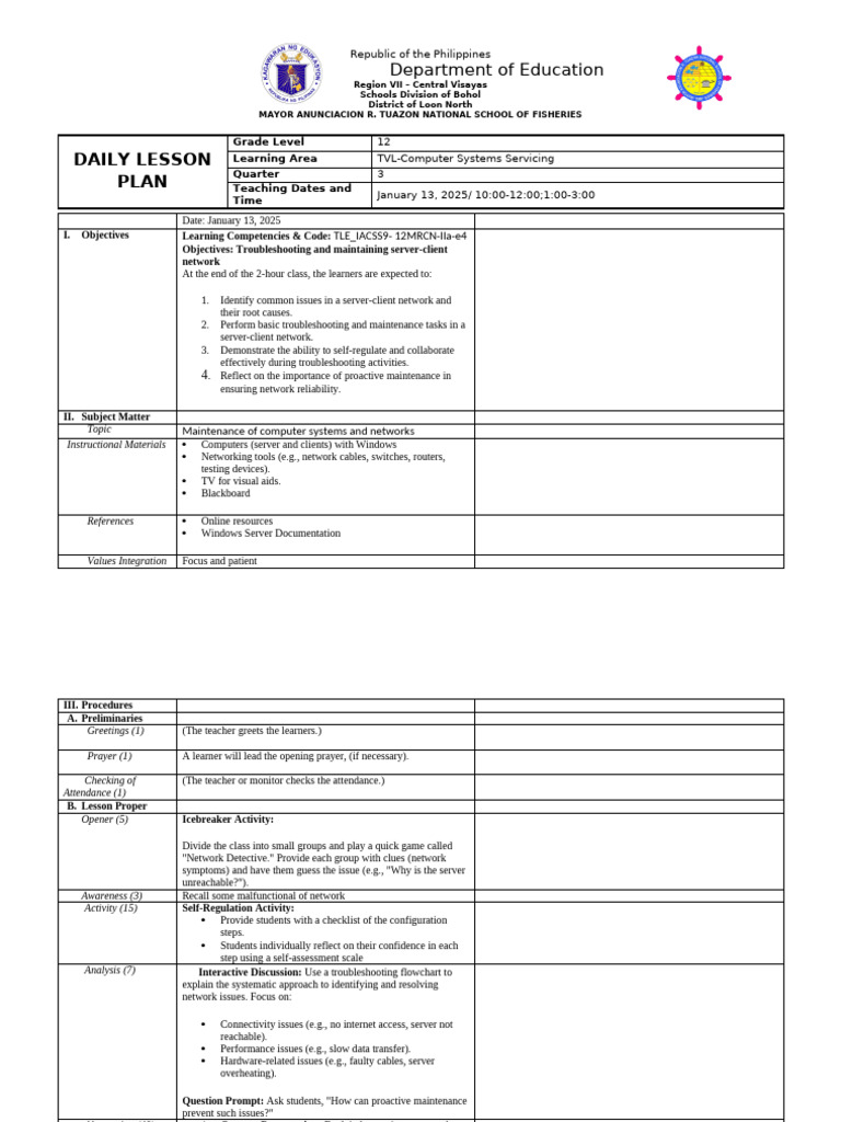 CSS12-LessonPlan troubleshooting server-client network | PDF | Computer Network | Troubleshooting